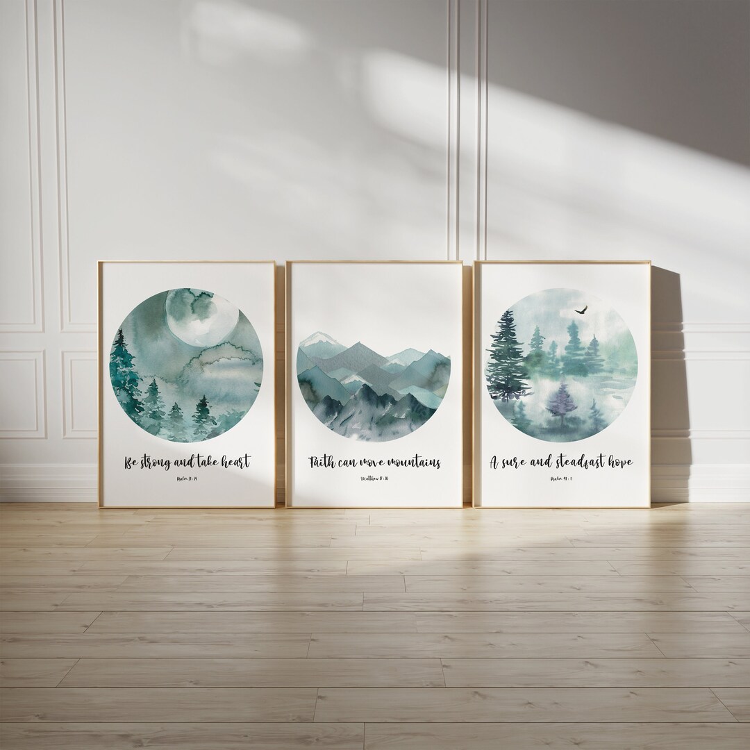 Mountain Scenery Scripture Print Set of 3 | Watercolour Landscapes ...