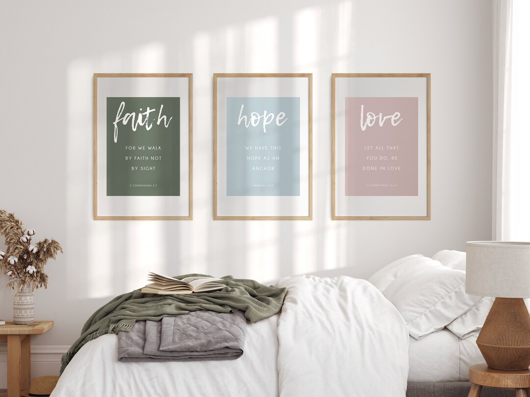 Love Hope Faith Bible Verse Prints, Pastel Scripture Trio, Minimalist ...