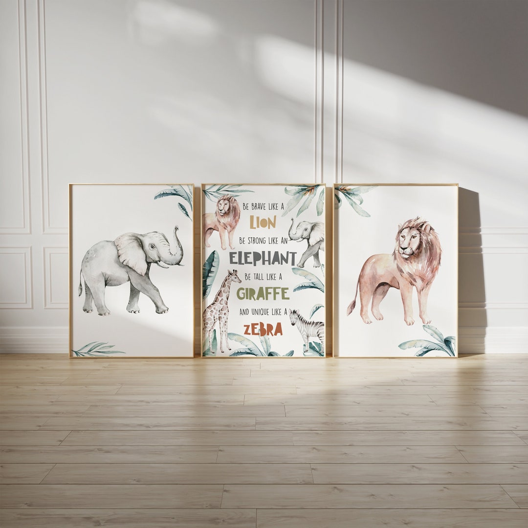 Safari Animal Nursery Wall Art Set, Jungle Trio Prints, Inspirational ...