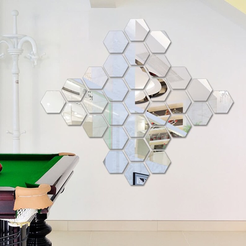 12pcs Modern Adhesive Hexagonal 3d Diy Acrylic Wall Mirror Etsy