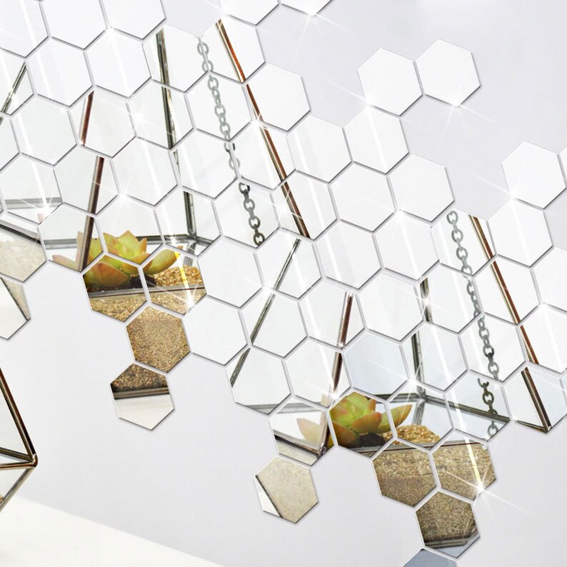 12pcs Modern Adhesive Hexagonal 3d Diy Acrylic Wall Mirror Etsy