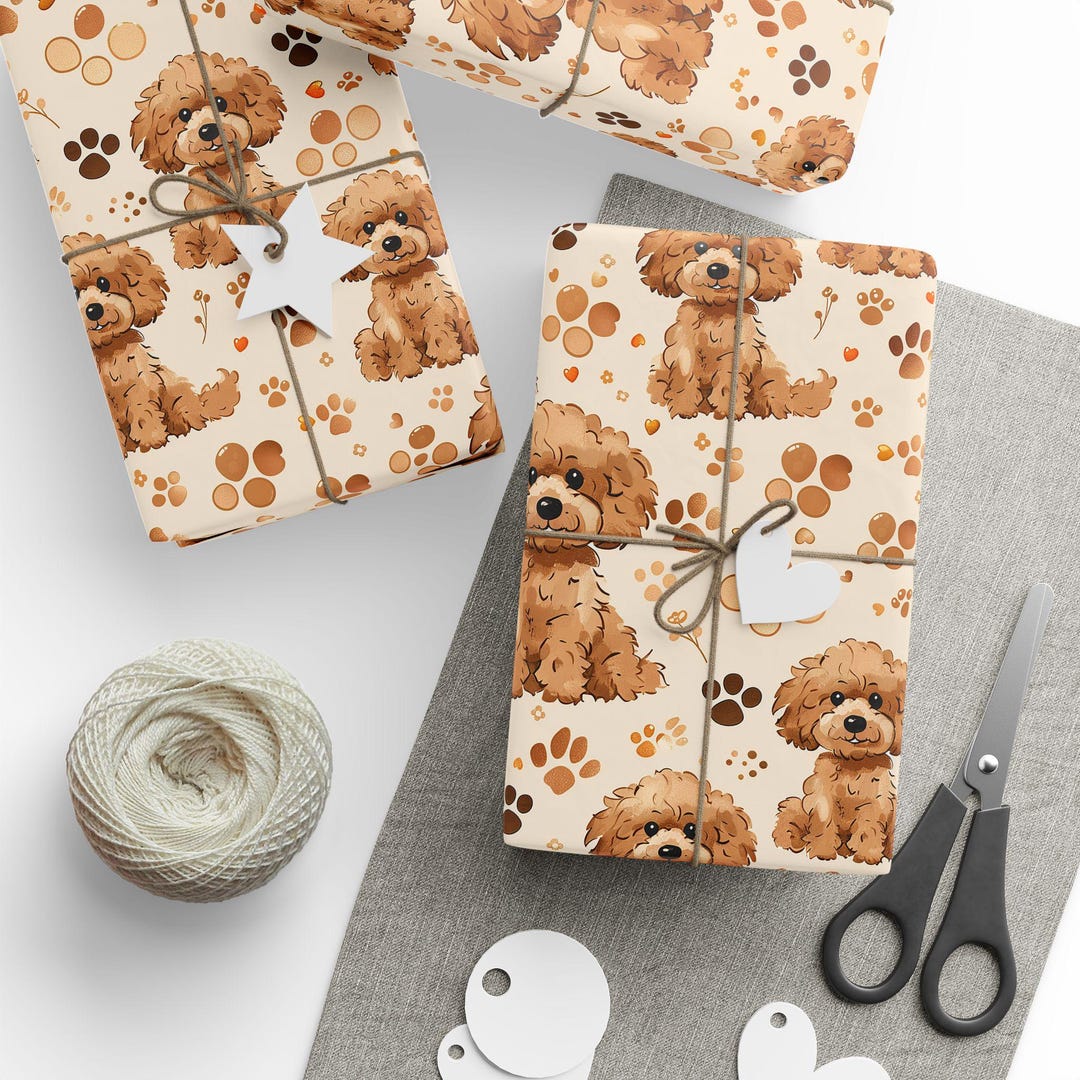 Cute Brown Poodle Wrapping Paper Dog Paper Animal Wrapping Paper Poodle ...