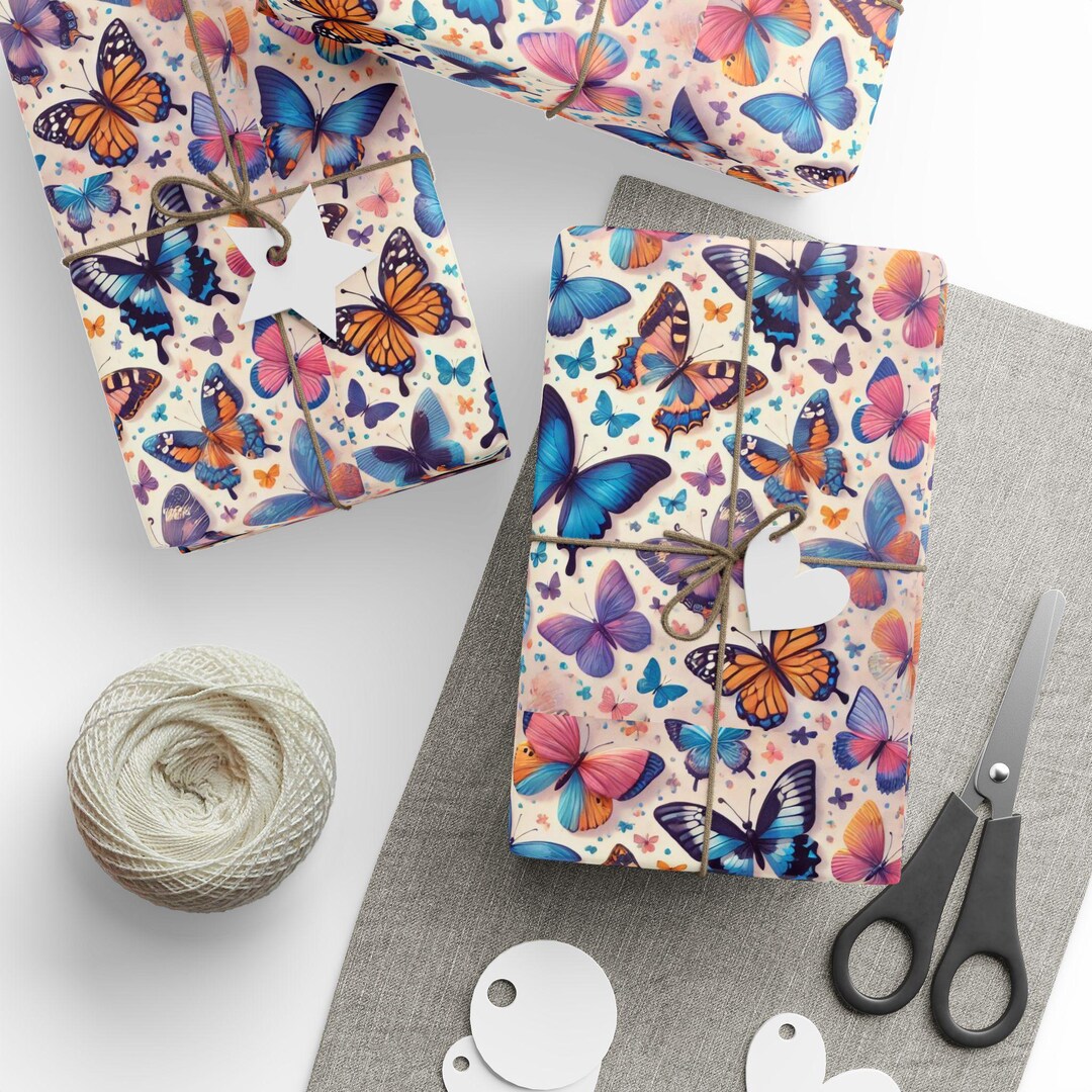 Girly Birthday Wrapping Paper, Butterfly Birthday Gift Wrap, Fun ...
