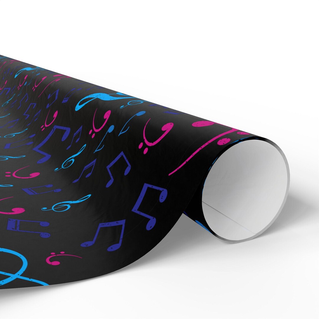 Neon Colored Music Note Wrapping Paper Black Wrapping Paper Birthday ...