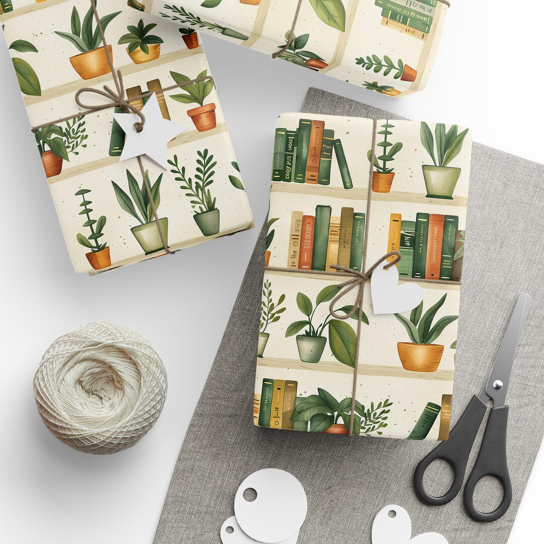 Books and Plants Wrapping Paper Nerdy Geeky Reader Gift Wrap Beautiful ...