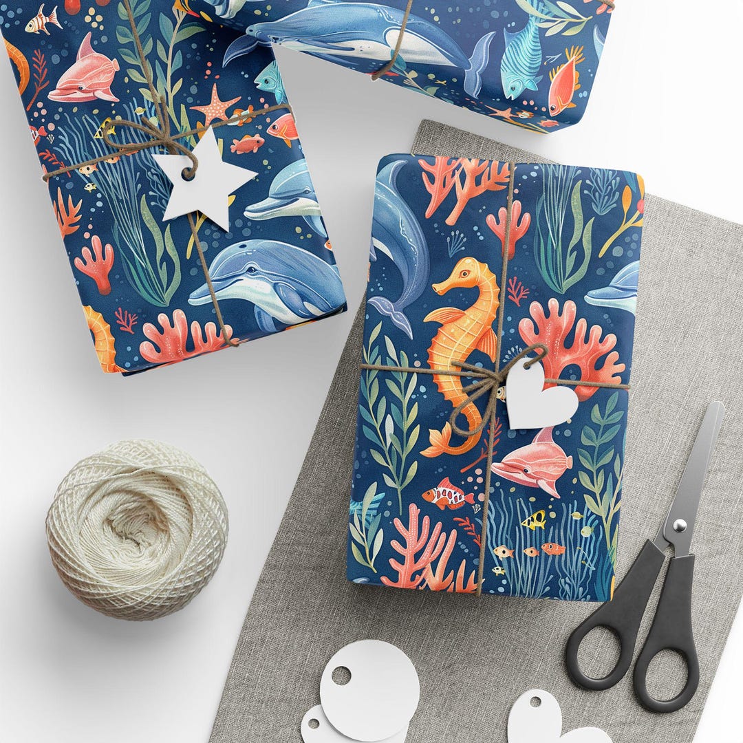 Dolphin Wrapping Paper Seahorse Wrapping Paper Dolphin Under the Sea ...