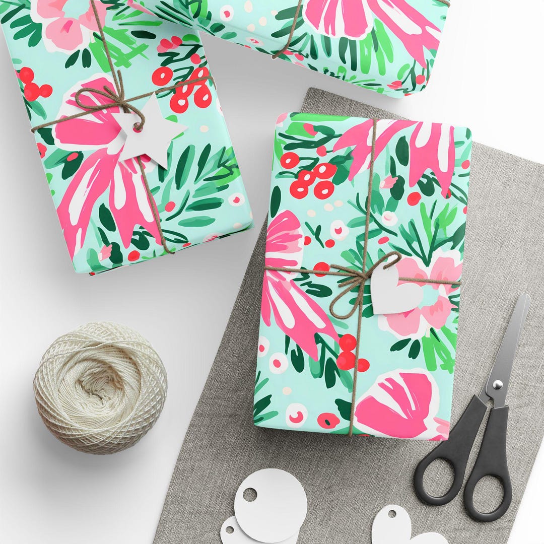 Preppy Christmas Wrapping Paper Lily Pulitzer Inspired Matte Satin ...