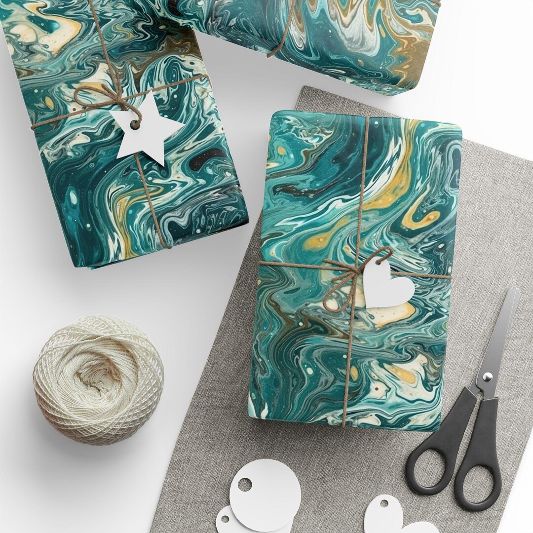 Blue and Gray Marble Water Wrapping Paper Modern Wrapping Paper Gender ...