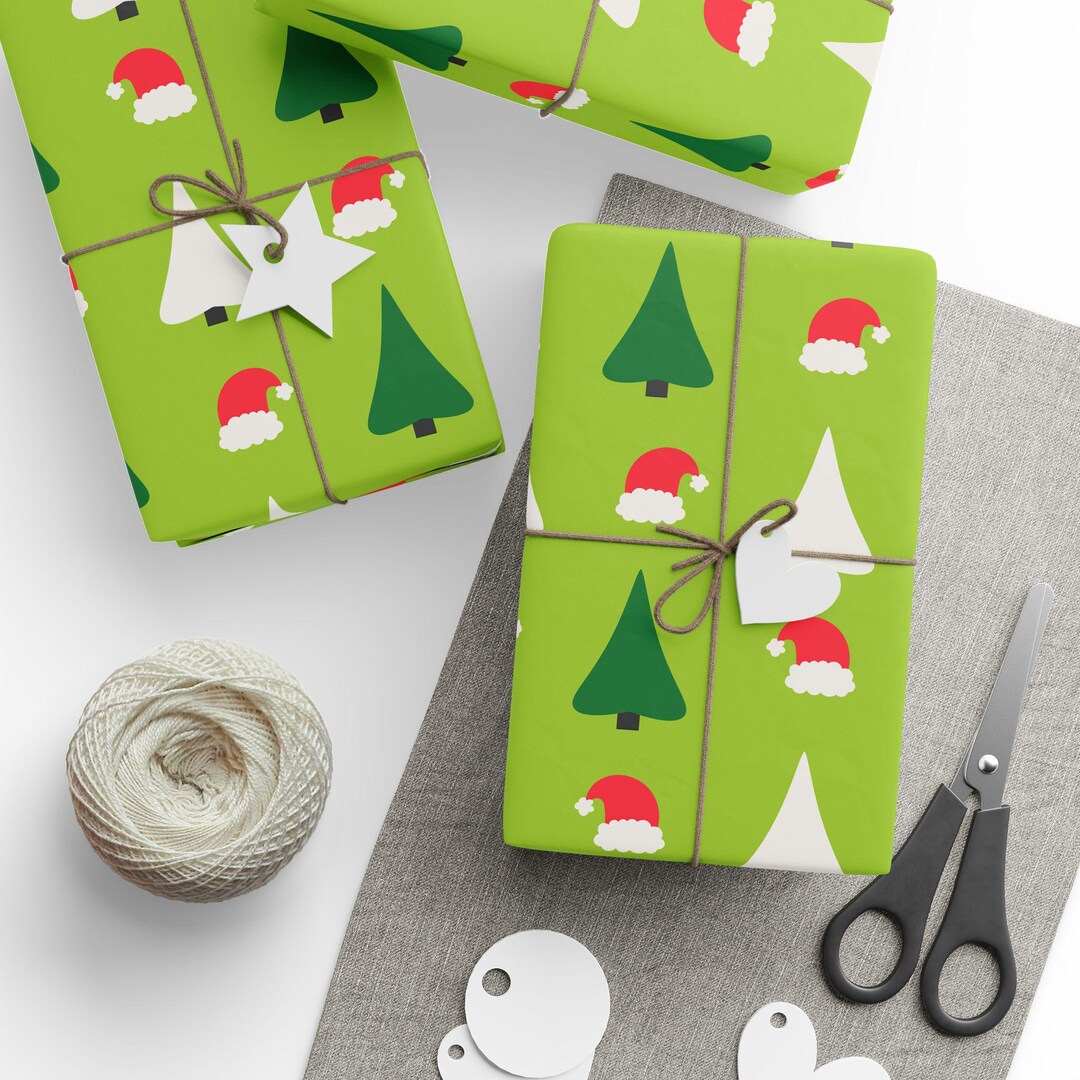 Grinch Wrapping Paper Grinch Green Dr Suess Christmas Tree Santa Hat ...