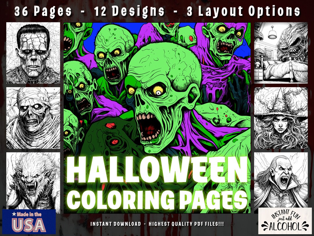 36-page Halloween Horror Adult Coloring Book Digital Download Spooky ...