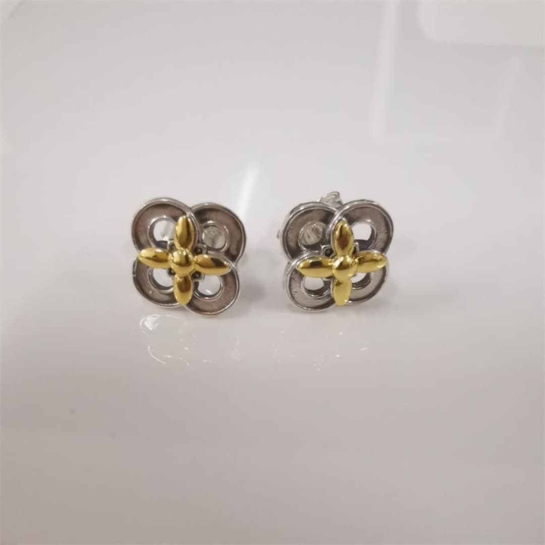 PANDORA 925 & 14k Gold Two-tone Flower Stud Earrings - Etsy UK