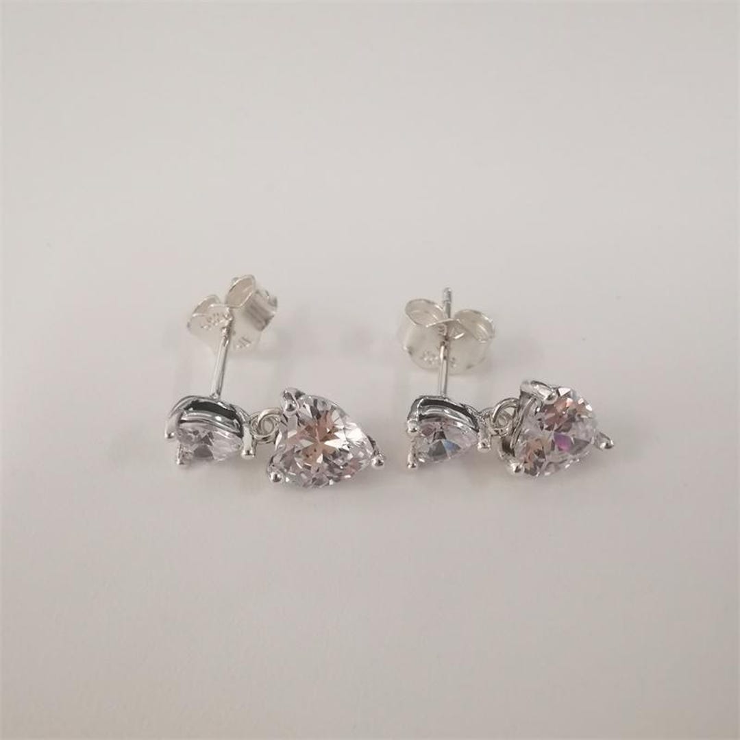 PANDORA Double Heart Sparkling Stud Earrings Sterling Silver S925 ALE ...
