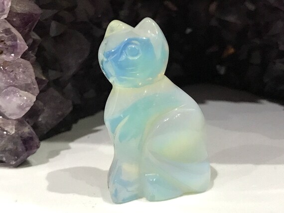 Opalite Gemstone Crystal Cat Animal Figurine 5cm | Etsy