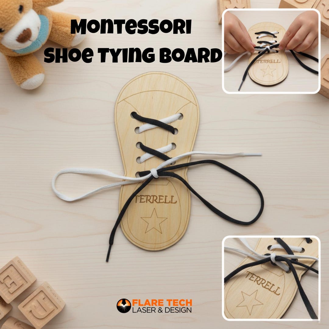Personalized Montessori Shoe Tying Wooden Practice Board | Fine Motor ...