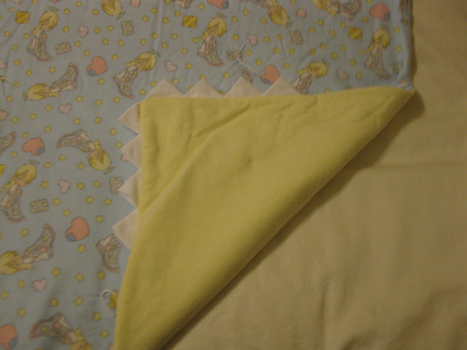Precious Moments Baby Blanket Handmade Blue With Yellow Backing. - Etsy