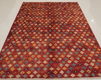 5x7 Red Gabbeh Area Rug - Afghan Modern Abstract Hand Knotted Wool Rug ...