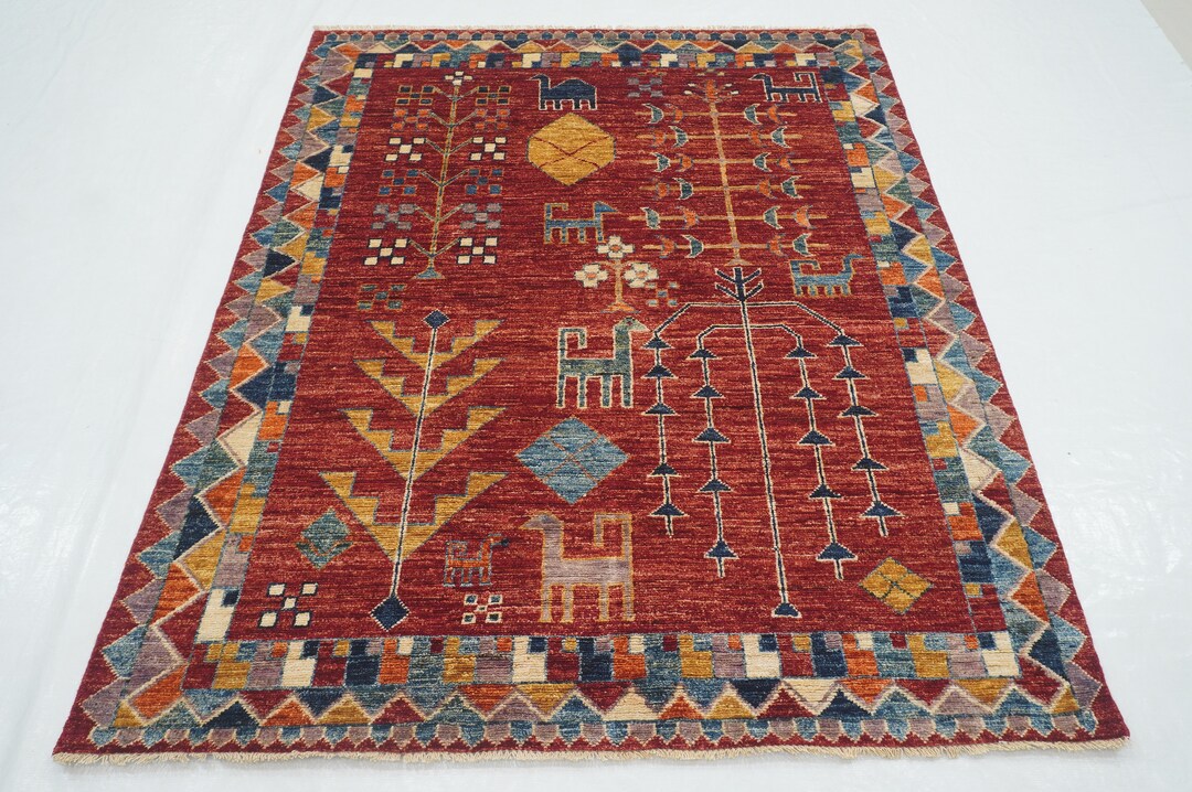 5x6 Red Gabbeh Area Rug - Afghan Hand Knotted Wool Rug - Bedroom Rug ...