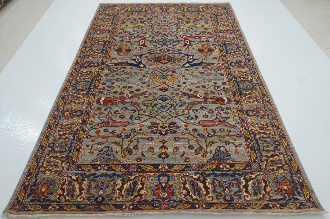 6x9 Gray Oriental Rug Afghan Hand Knotted Handspun Wool Veg Dye Bidjar ...