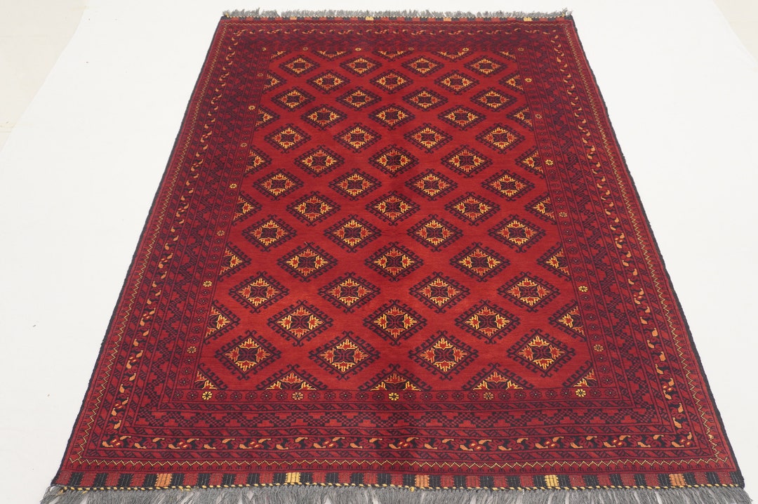 5x6 Red Vintage Area Rug Afghan Hand Knotted Handmade Wool Rug Bedroom ...