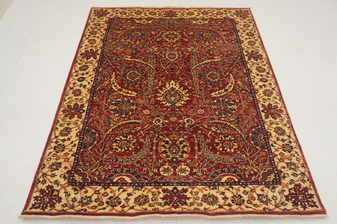 5x6 Red Sickle Leaf Area Rug - Afghan Persian Style Hand Knotted Veg ...