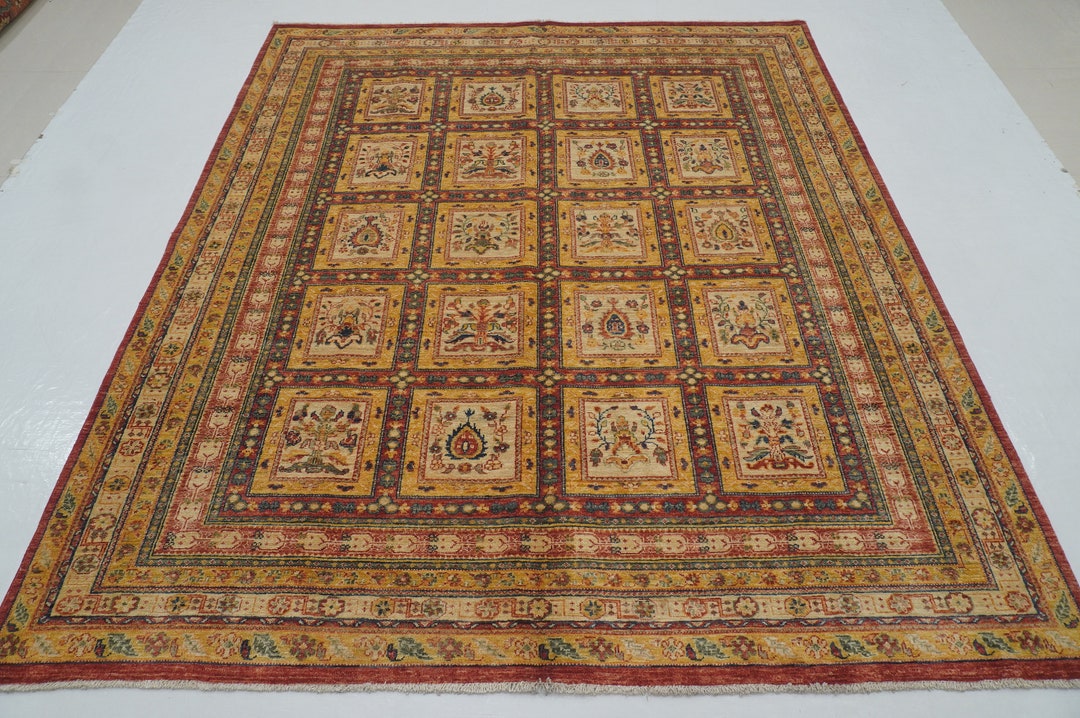 7x8 Beige Bakhtiar Area Rug - Vintage Afghan Hand Knotted Veg Dyes Wool ...