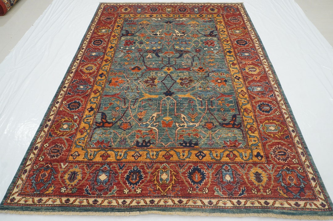 6x9 Blue Bidjar Area Rug Persian Style Hand Knotted Handspun Wool Veg ...
