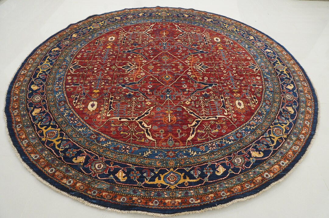9x9 Red Bidjar Round Rug Persian Style Afghan Hand Knotted Veg Dye ...