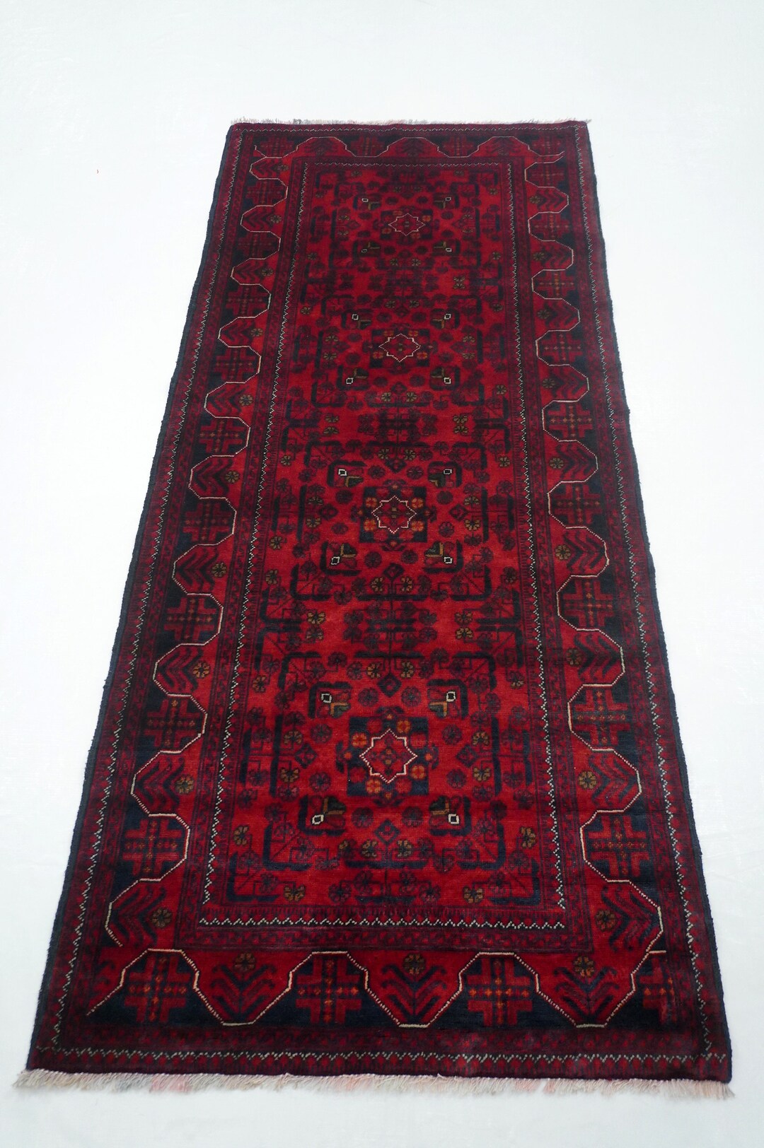 7 Ft Deep Red Runner Rug Khal Mohammadi Afghan Hand Knotted Wool Tribal ...
