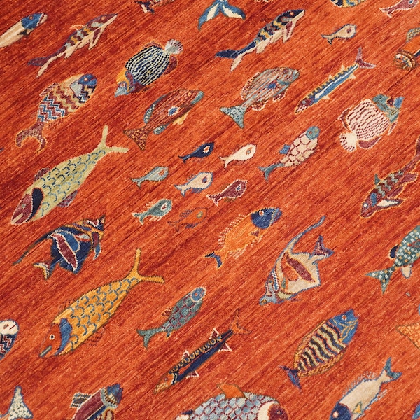 Hand Knotted Wool Fish Rug - Etsy