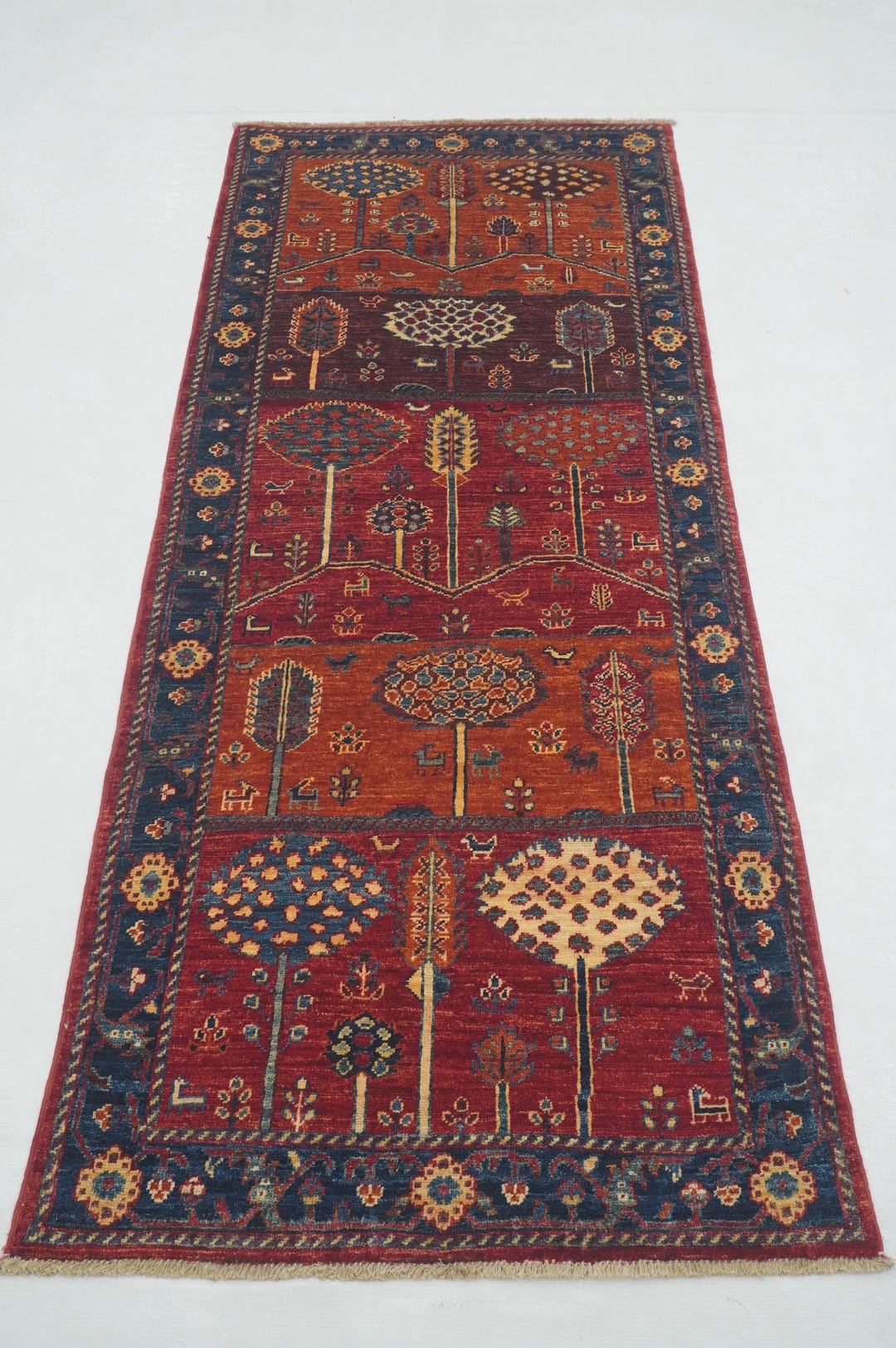 7 Ft Red Gabbeh Runner Rug Landscape Tree of Life Afghan Hand Knotted ...