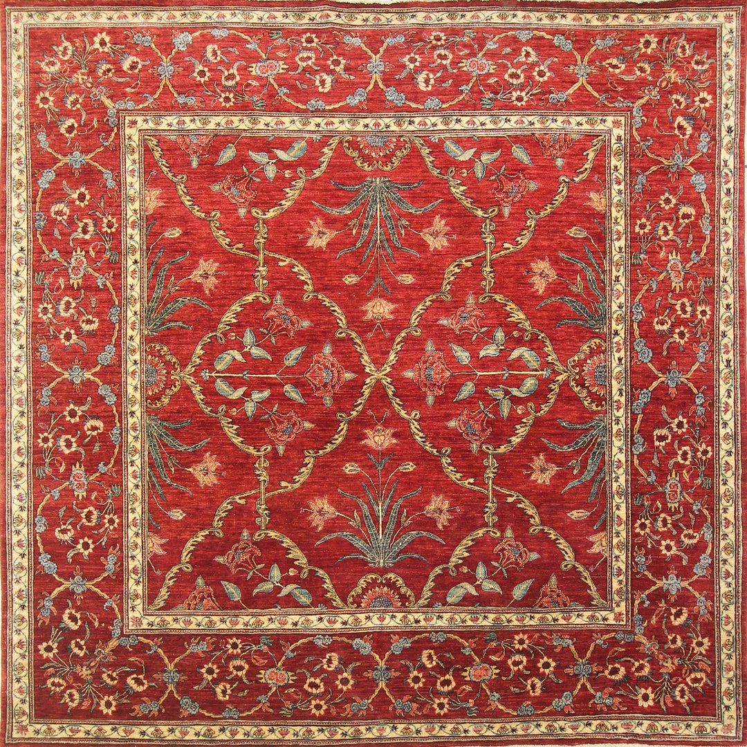 8x8 Square Area Rug Red Super Fine Quality Persian Style Handmade Rug ...