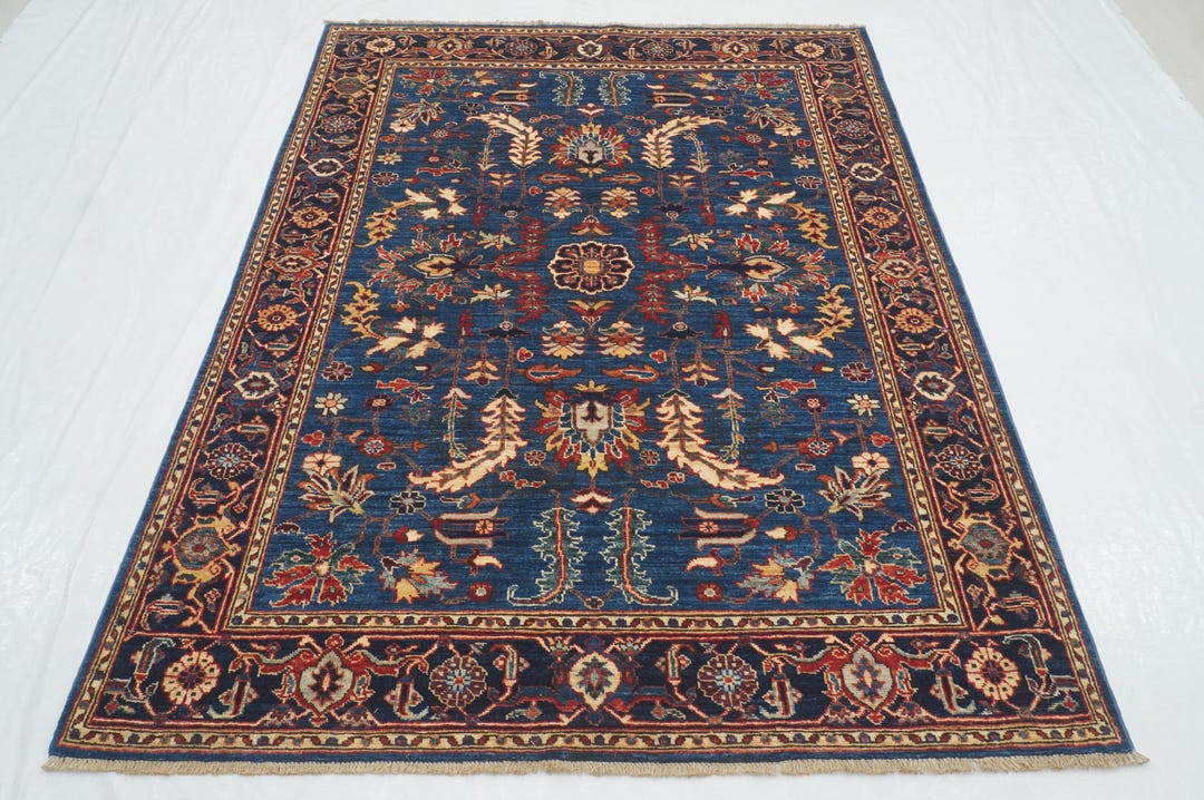 5x7 Navy Blue Heriz Area Rug - Persian Style Afghan Hand Knotted Veg ...