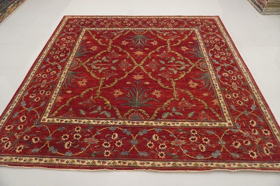 10x10 Square Area Rug Red Super Fine Quality Persian Style - Etsy