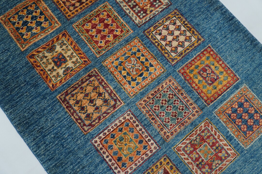 Blue 3x4 Bakhtiyar Rug Small Afghan Hand Knotted Wool Area Rug Bathroom ...