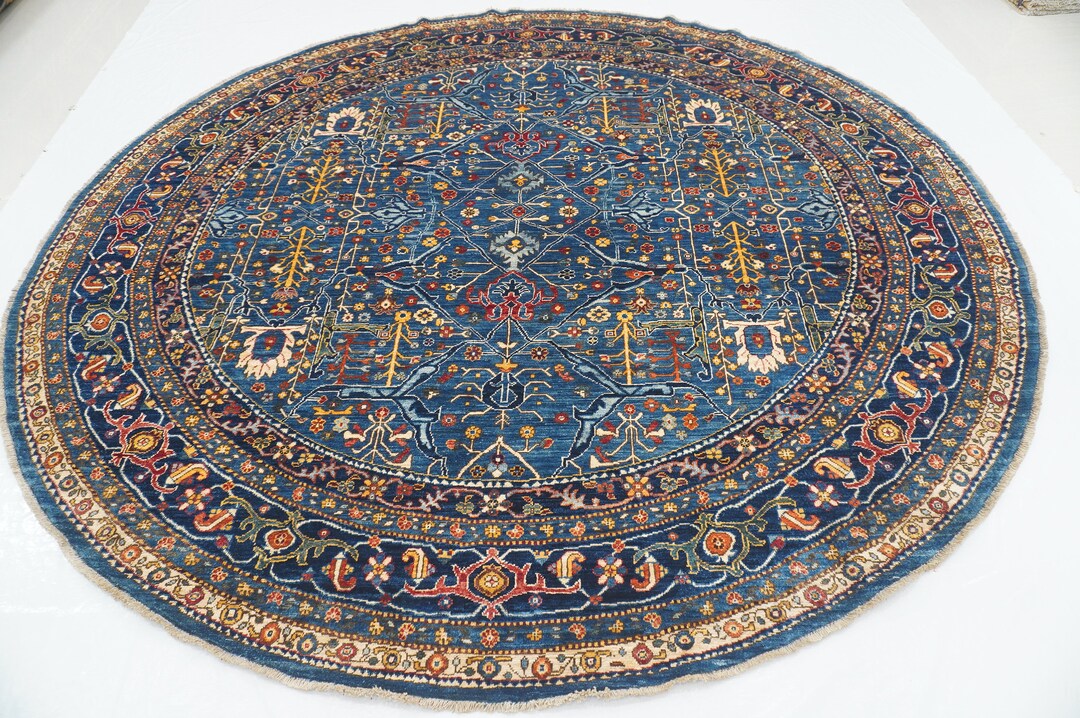 9x9 Blue Bidjar Round Area Rug Indigo Navy Blue Persian Style Hand ...