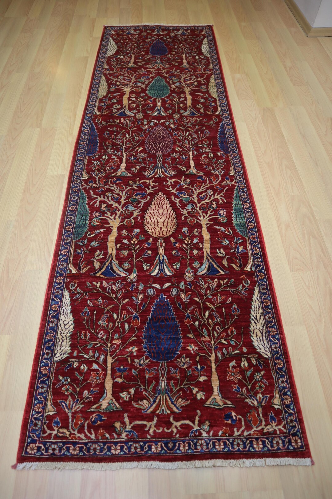 10 Ft Red Tree Runner Rug - Cypress Tree of Life Afghan Hand Knotted ...