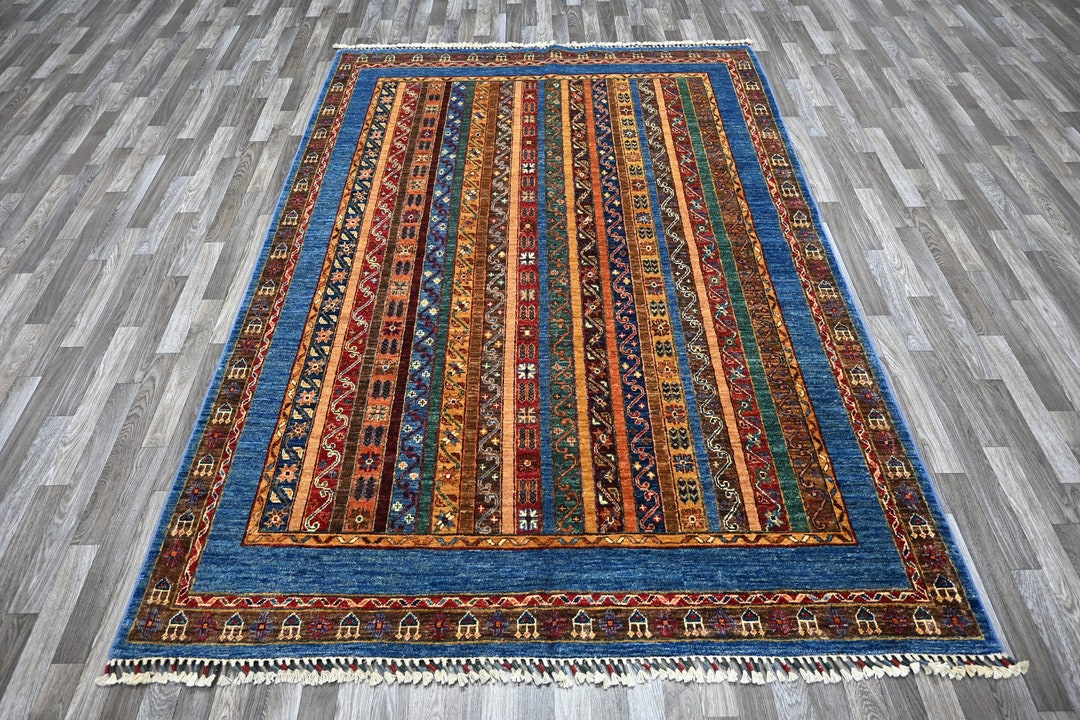 5'6x8'1 Blue Turkish Rug - Shawl Pattern Hand Knotted Veg Dyes Wool ...