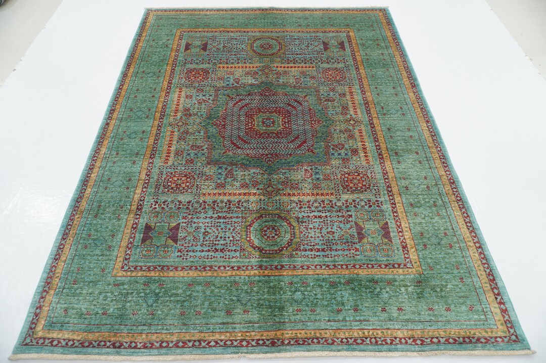 6x8 Soft Blue Green Mamluk Area Rug - Turkish Hand Knotted Veg Dye Wool ...