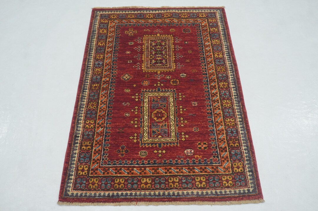 3x4 Red Tribal Baluch Rug Afghan Hand Knotted Wool Red Carpet Kitchen ...
