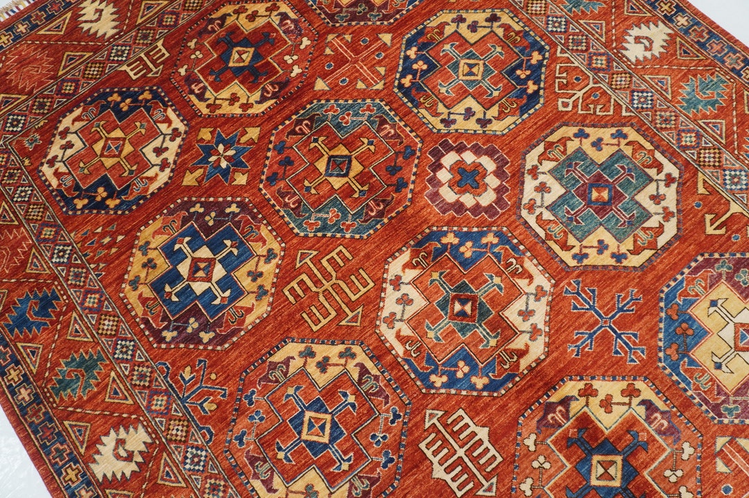 7x8 Red Ersari Area Rug Turkmen Afghan Natural Dyes Hand Knotted Wool ...