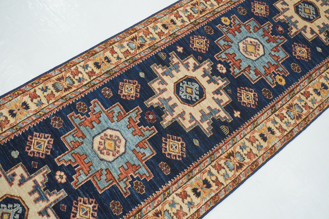 10 Ft Navy Blue Shirvan Runner Rug - Afghan Hand Knotted Wool Hallway ...