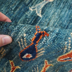 8x10 Fish Gabbeh Area Rug Dark Green Afghan Hand Knotted Vegetable Dyes ...