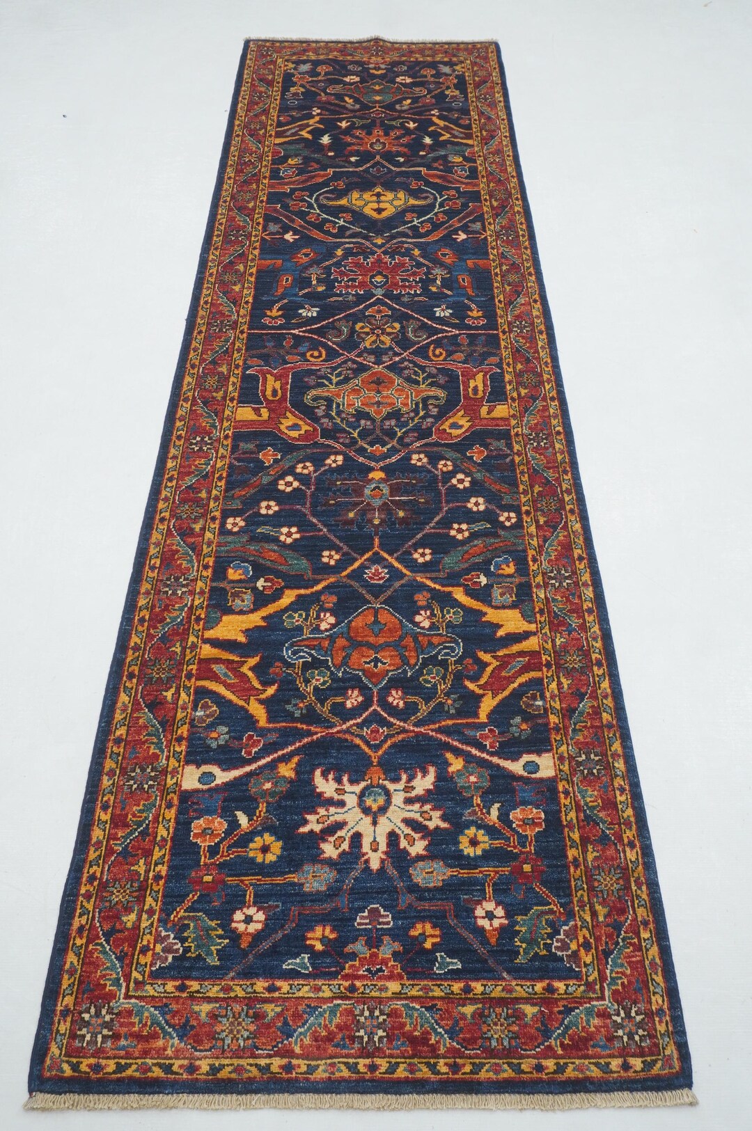 10 Ft Navy Blue Bidjar Runner Rug Afghan Hand Knotted Veg Dyes Wool ...