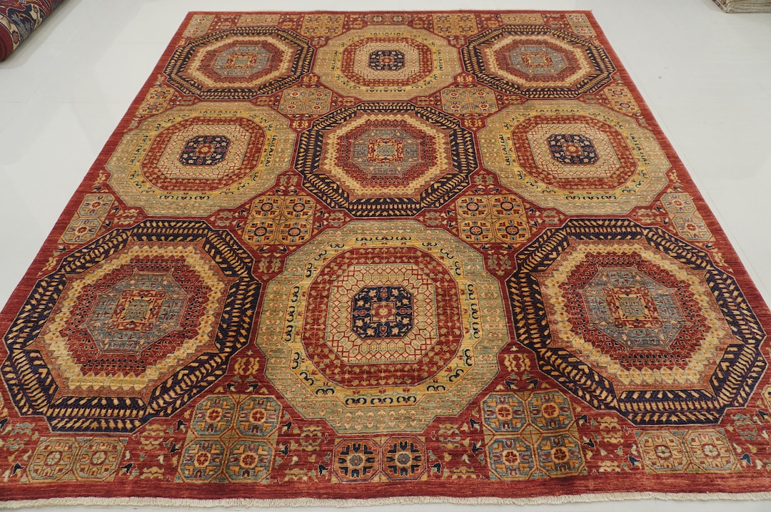8x9 Red Vintage Mamluk Area Rug - Super Fine Hand Knotted Veg Dyes Wool ...