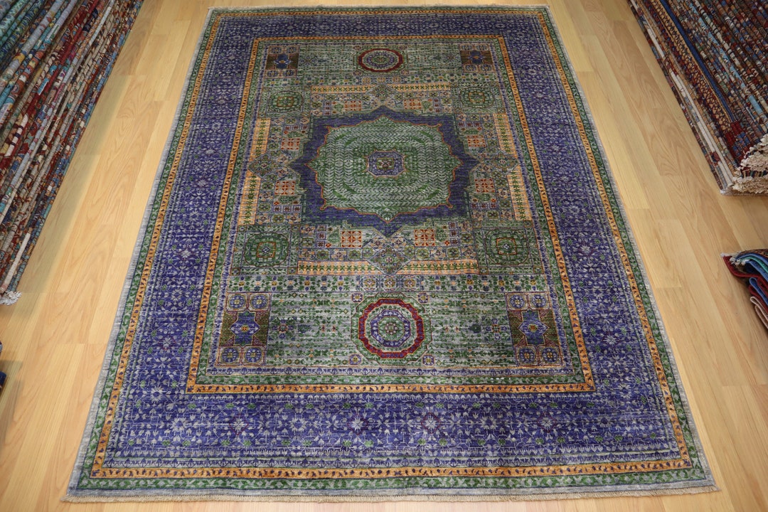 6 X 8 Ft Blueish Gray Mamluk Area Rug Turkish Hand Knotted Veg Dye Wool ...