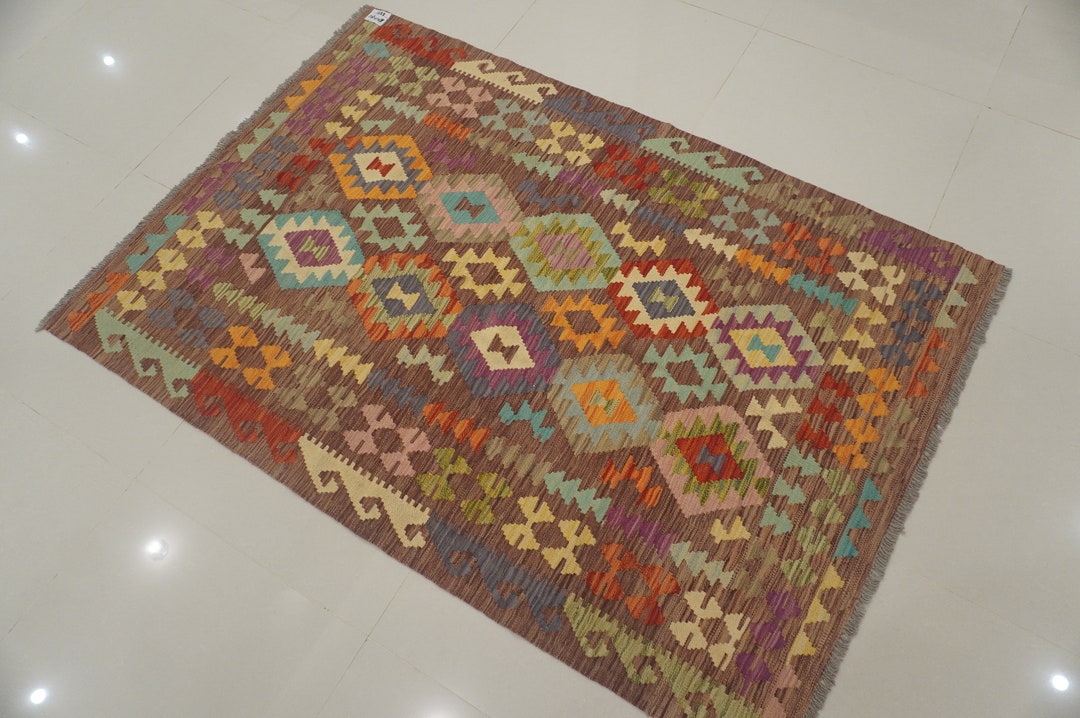 4x6 Kilim Area Rug - Brown Afghan Handmade Rug Made W/ Veg Dyes and ...