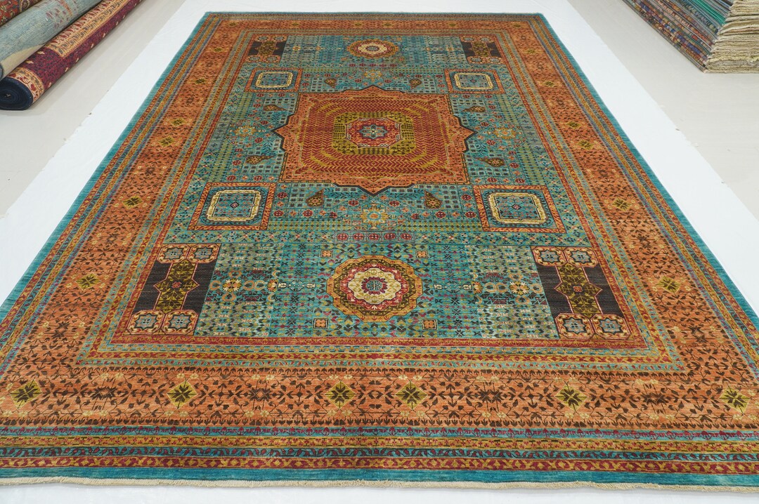 9x12 Turquoise Blue Mamluk Area Rug Super Quality Hand Knotted Wool ...