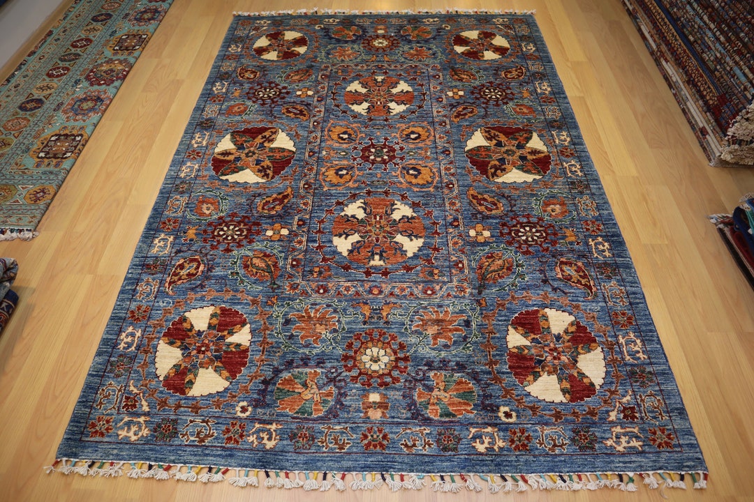 6x8 Blue Floral Suzani Area Rug Afghan Hand Knotted Veg Dyes Wool ...