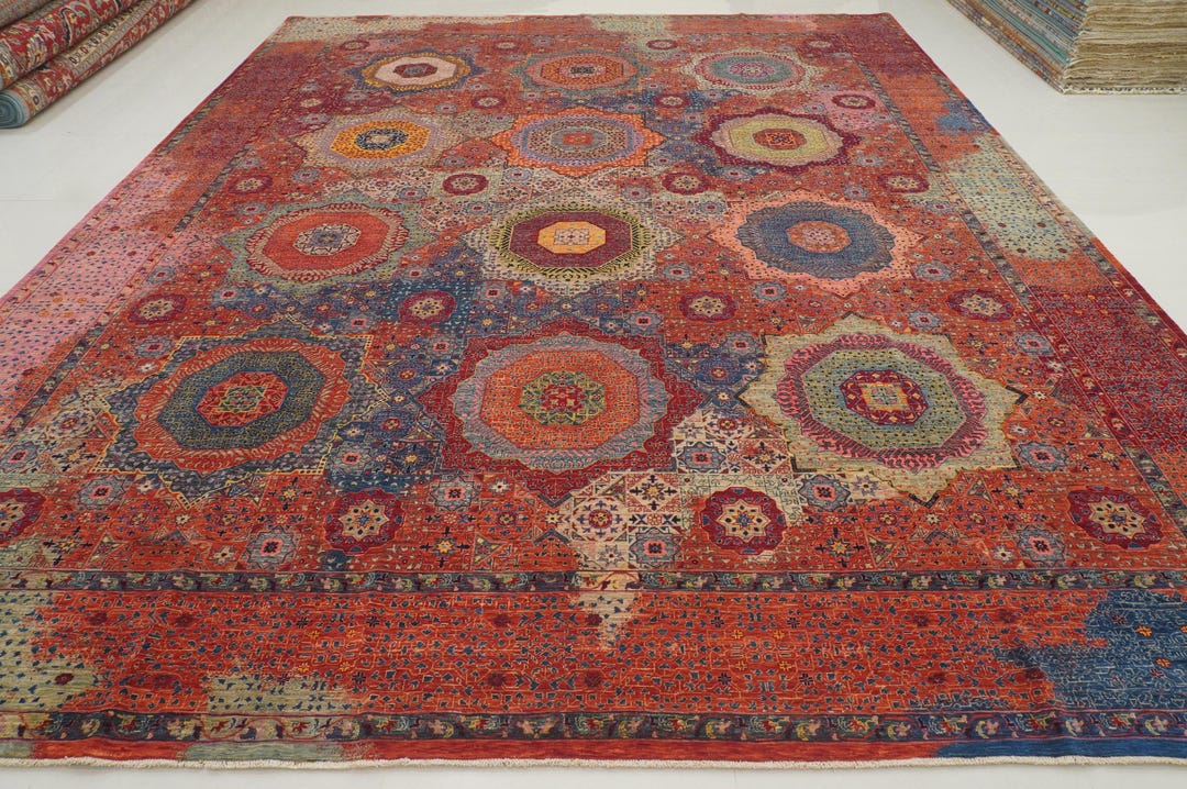 12x14 Red Mamluk Turkish Area Rug - High Quality Hand Knotted Wool ...