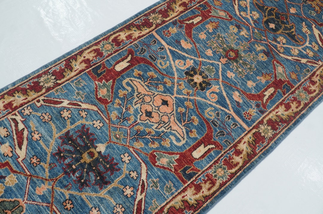 16 Ft Bidjar Runner Rug Blue Traditional Afghan Hand Knotted Natural ...